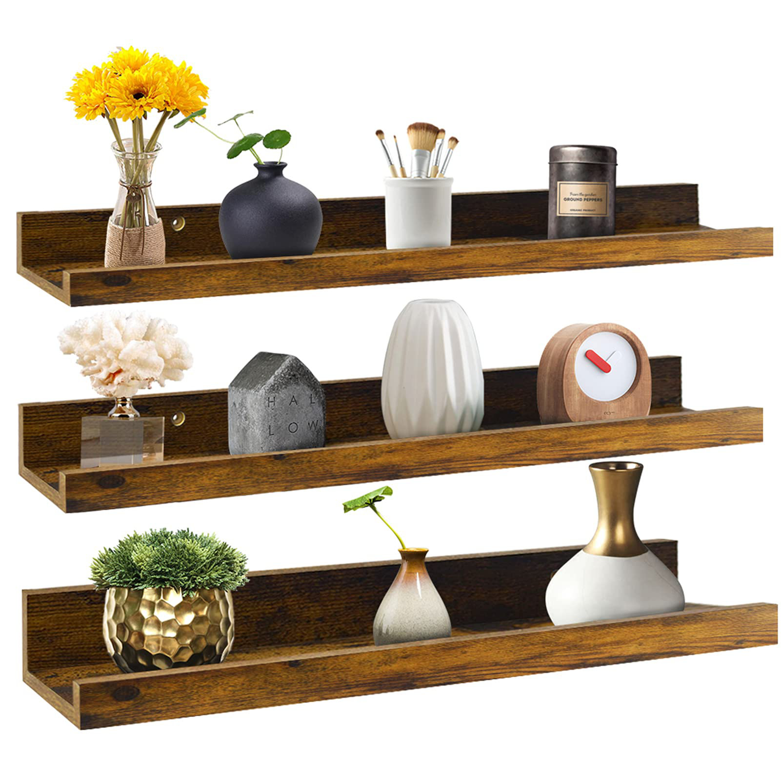 OUMIKEJI 24 Inch Floating Shelves Wall Mounted Set Of 3, Rustic Large ...