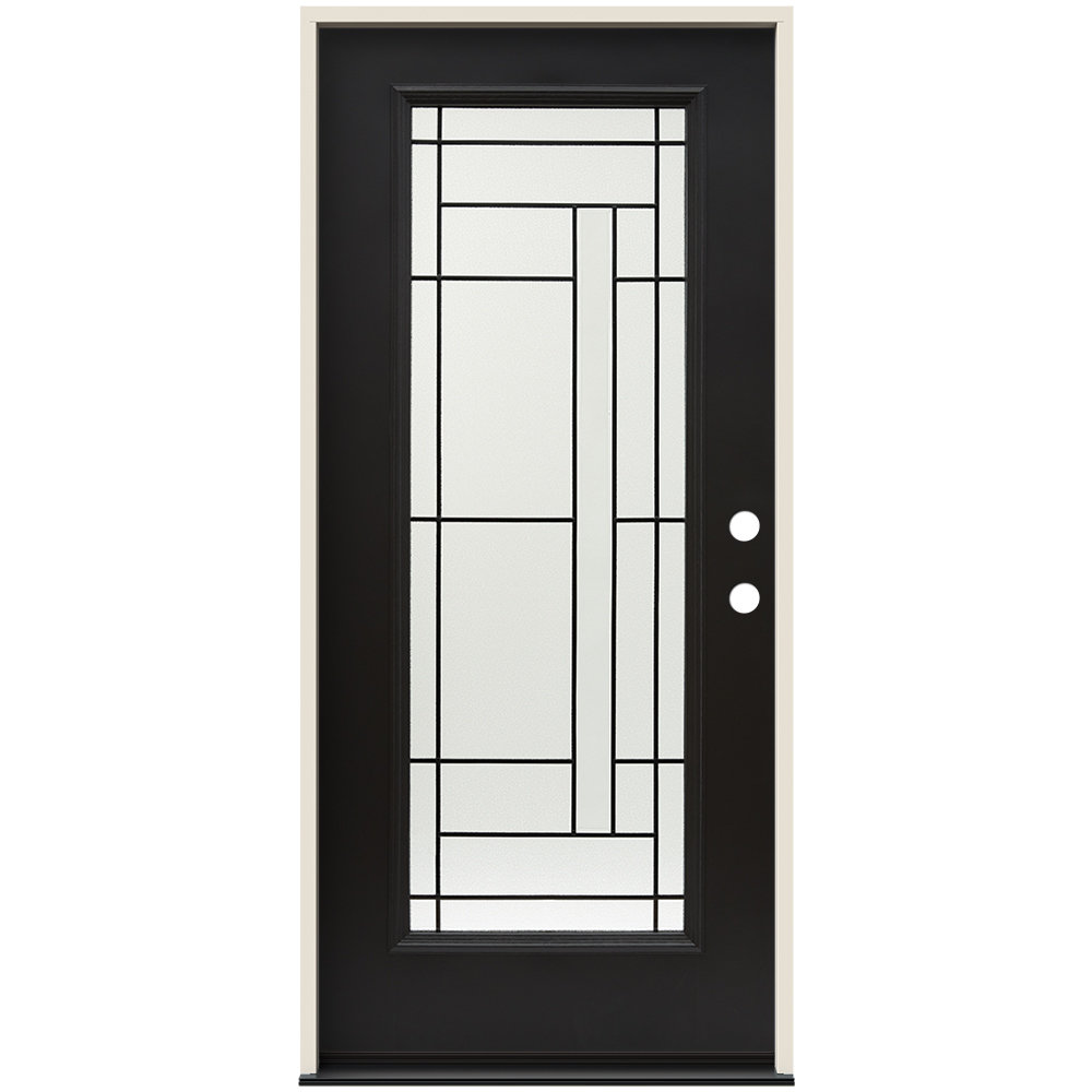 JELD-WEN 36 in. x 80 in. Full Lite Atherton Decorative Glass Black ...