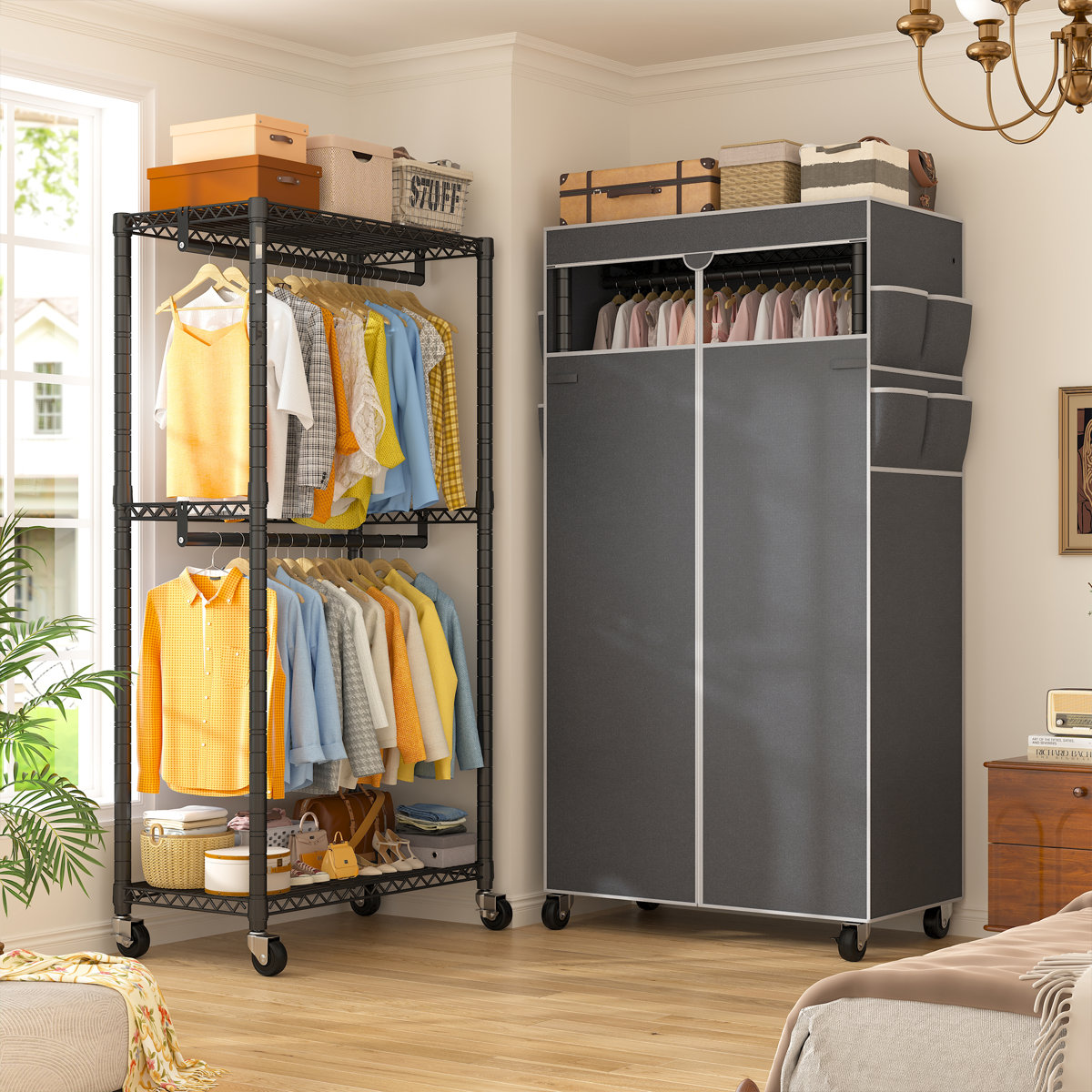 Latitude Run® 79" H Rolling Clothes Rack With Cover 450lbs Heavy Duty ...