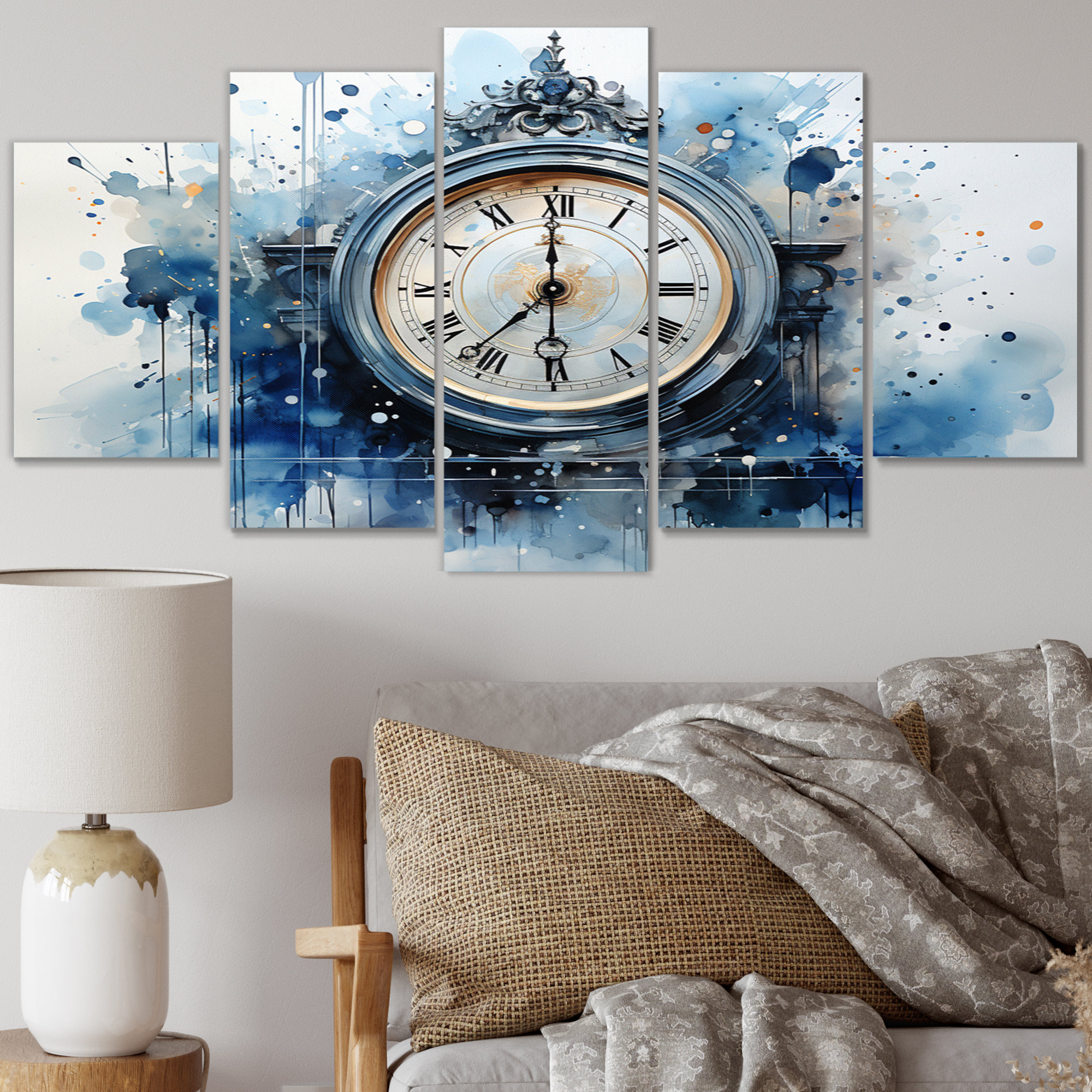 Design Art Clock Modern Artistry - Fashion Canvas Wall Art - 5 Panels ...