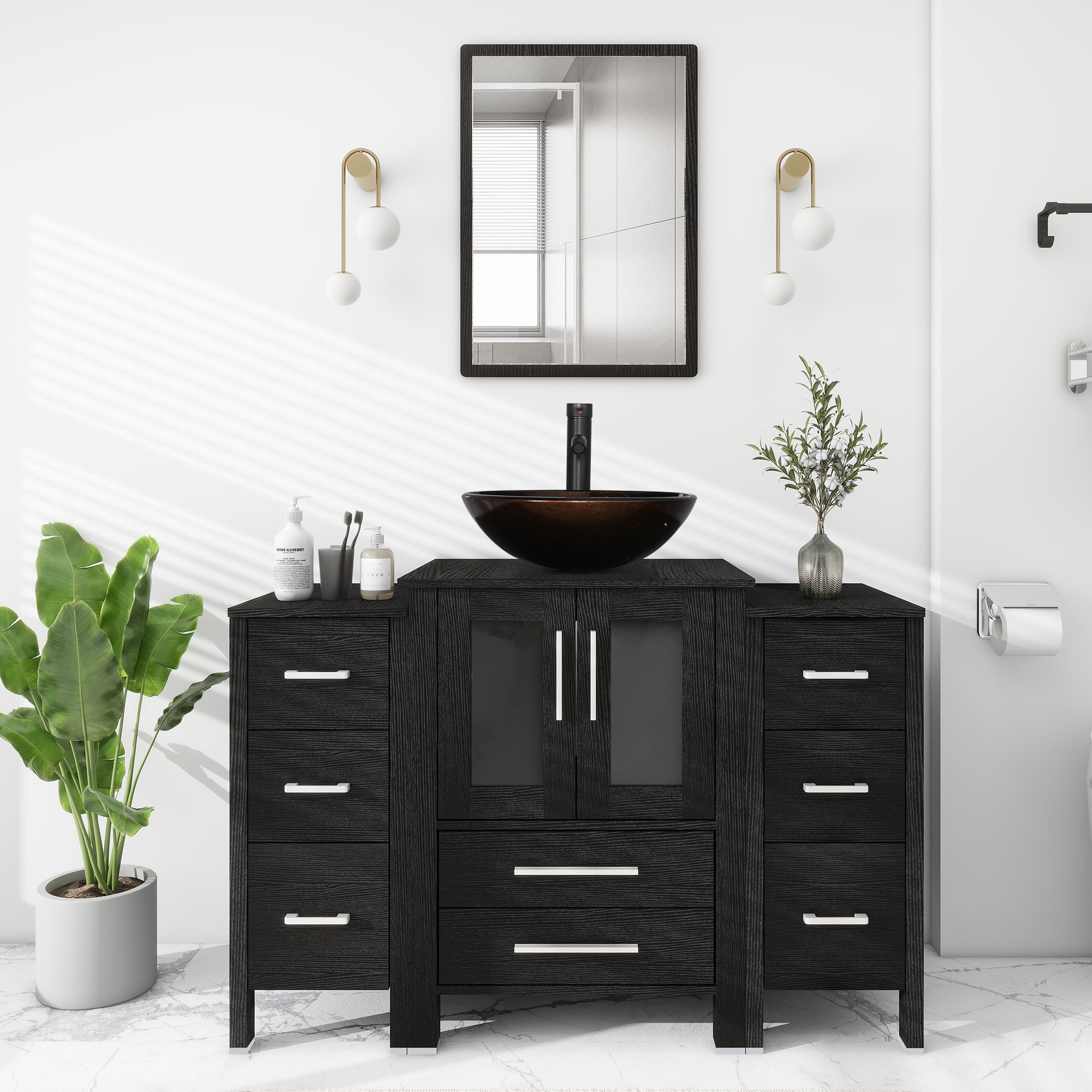 ECLIFE 48" Single Bathroom Vanity Set with Glass Vessel Sink ...