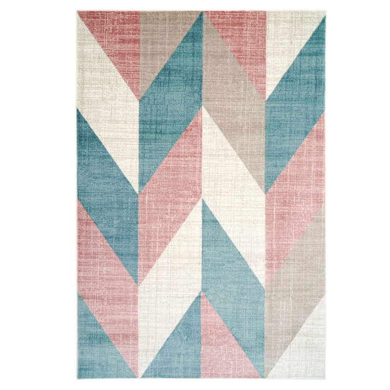 George Oliver Behanan Chevron Teal/Pink Area Rug & Reviews | Wayfair