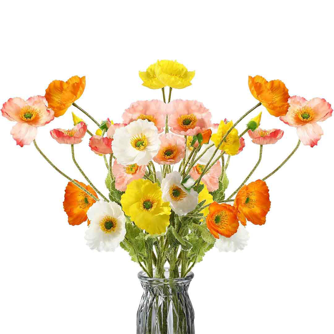 Primrue 16 Pcs Silk Artificial Poppy Faux Poppy Spring Flowers For Home ...