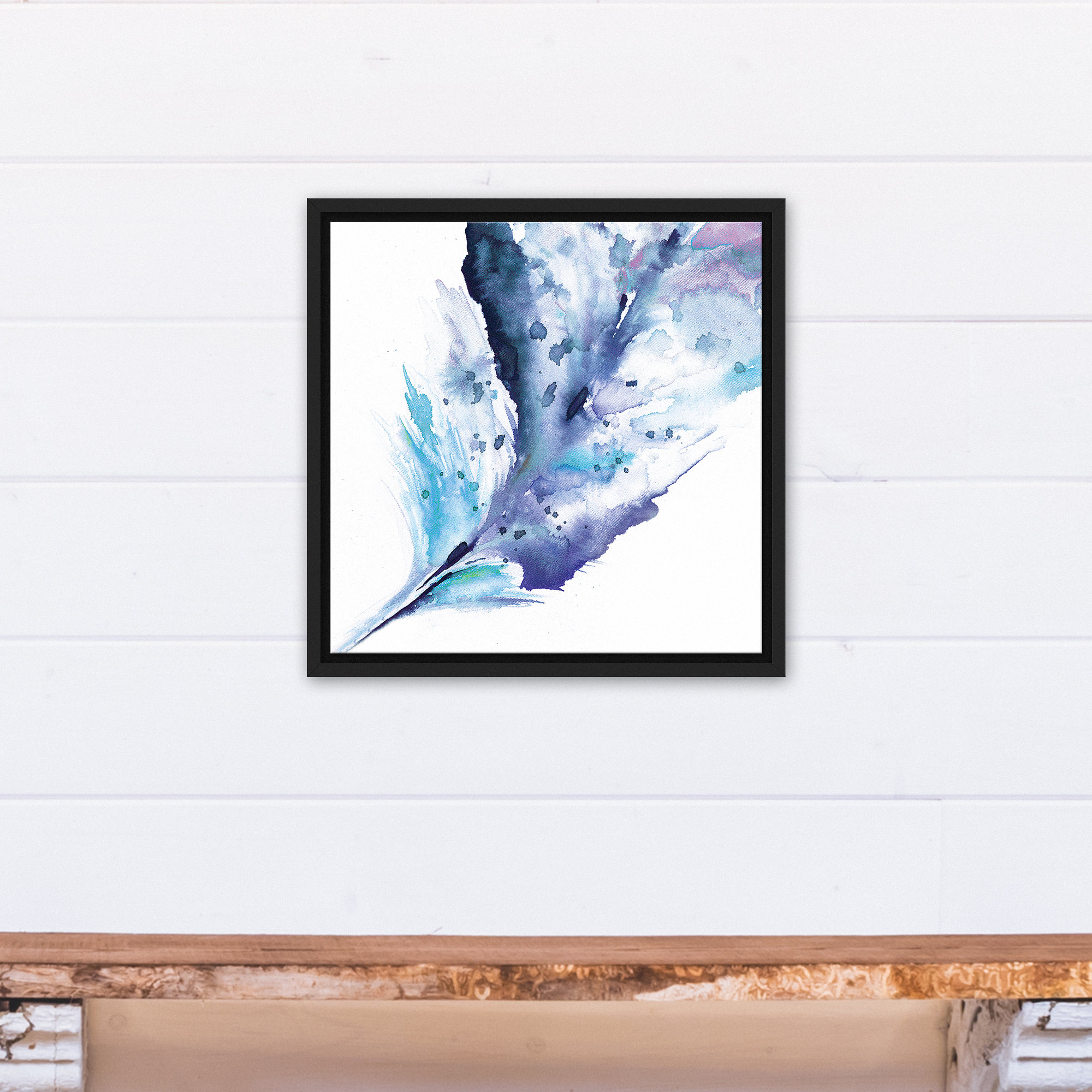 Wrought Studio 'Blue and Purple Feather Splash' Framed Watercolor ...