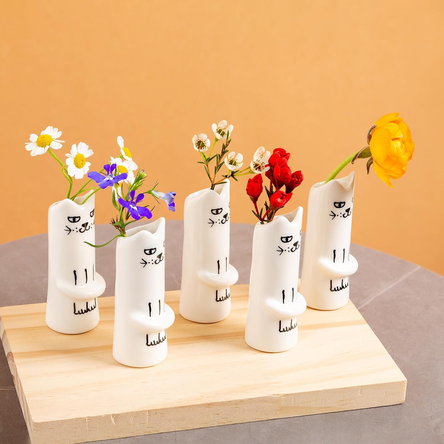 Lark Manor Set Of 5 Cat Flower Vase Bud Ceramic Small Cute Mini ...