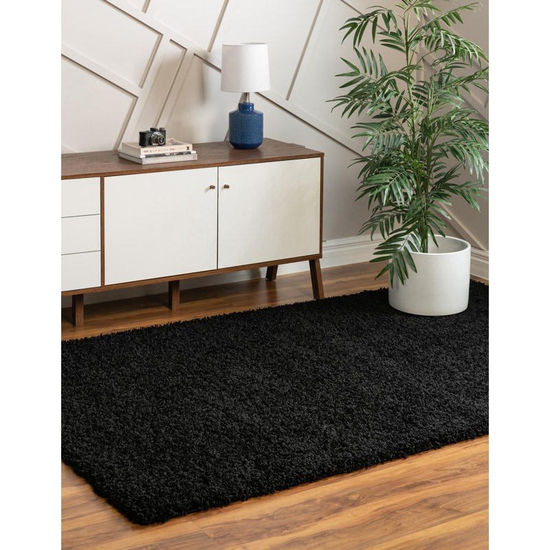 Ebern Designs Santoshi Performance Jet Black Rug & Reviews | Wayfair