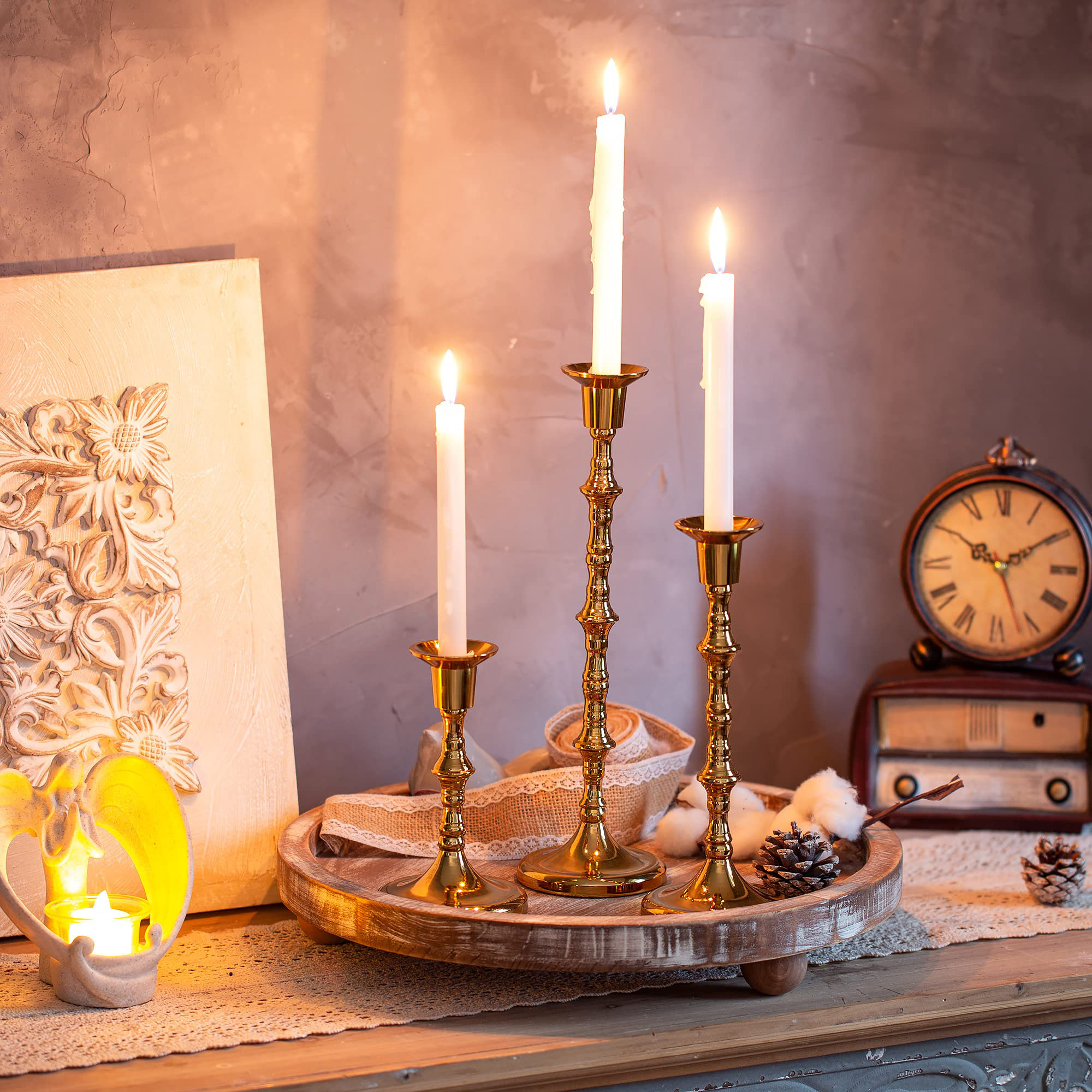 Astoria Grand Tall Brass Candlesticks - Set Of 3 Tapered Long ...