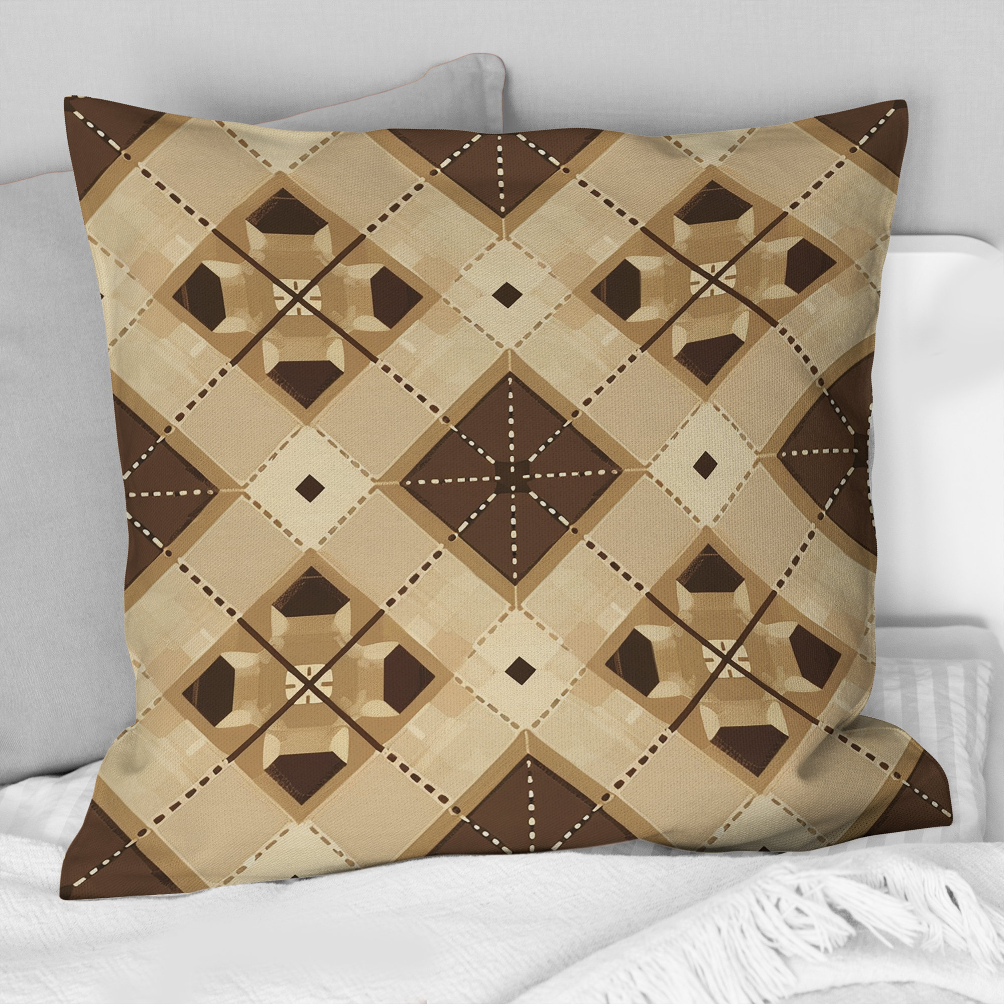 Design Art Brown Argyle - Transitional Throw Pillow | Wayfair