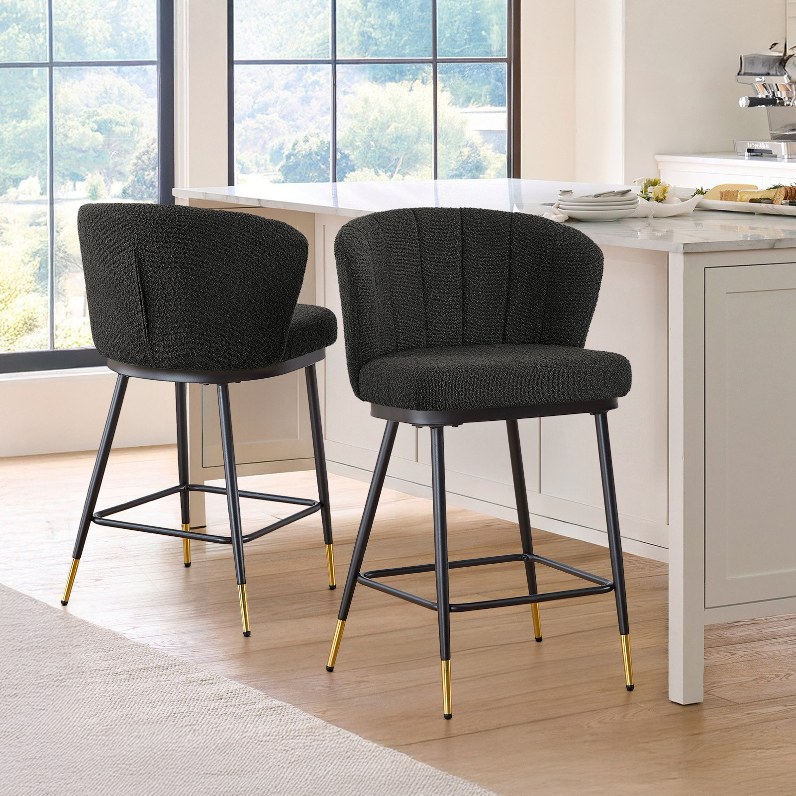 George Oliver 26" Boucle Fabric Counter Height Bar Stools With Metal ...