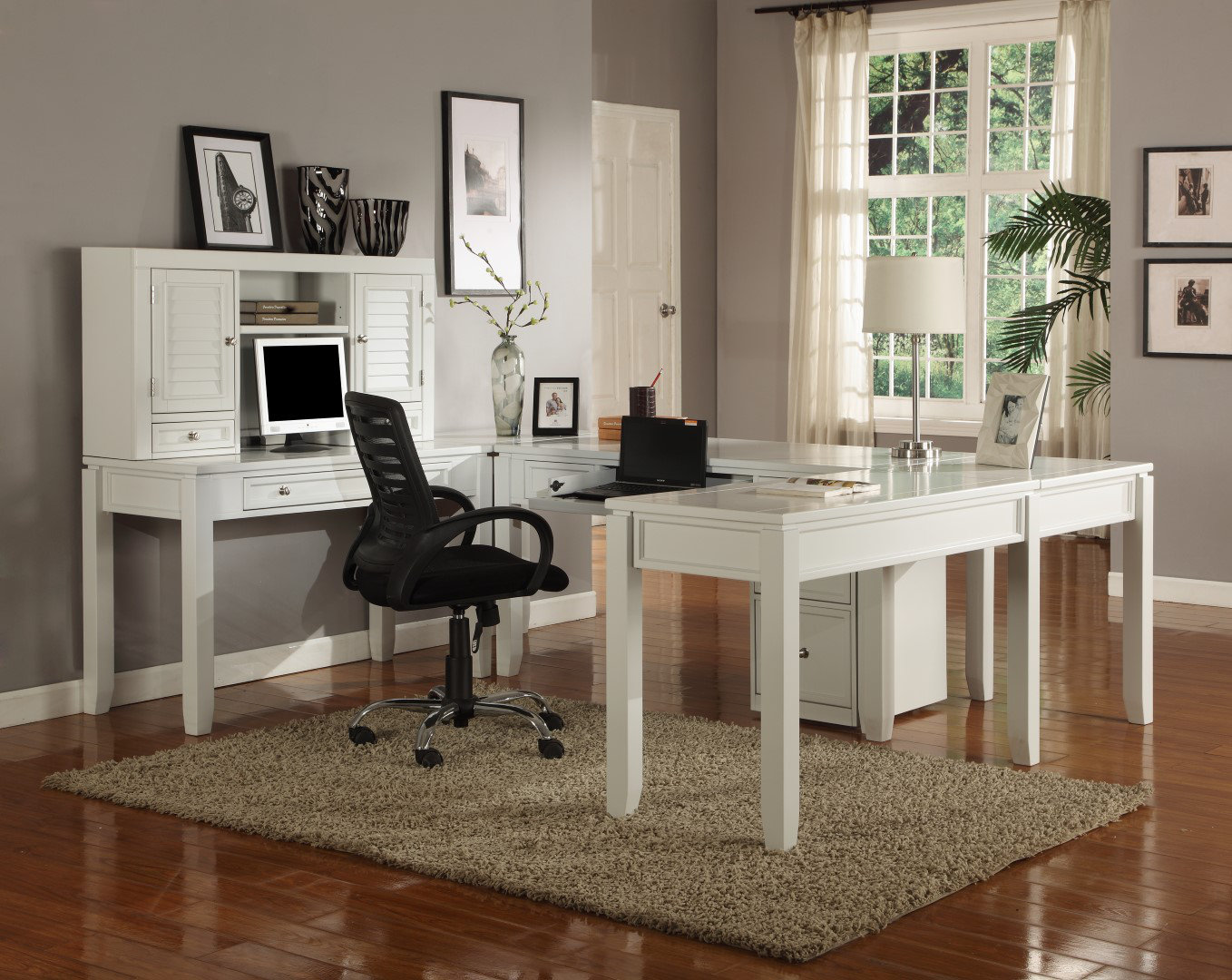 Lark Manor Assiah 7 Solid Wood U-Shaped Computer Desk Office Set with ...