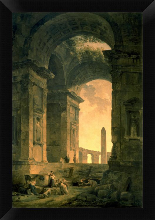 East Urban Home 'The Landscape with Obelisk' Framed Oil Painting Print ...