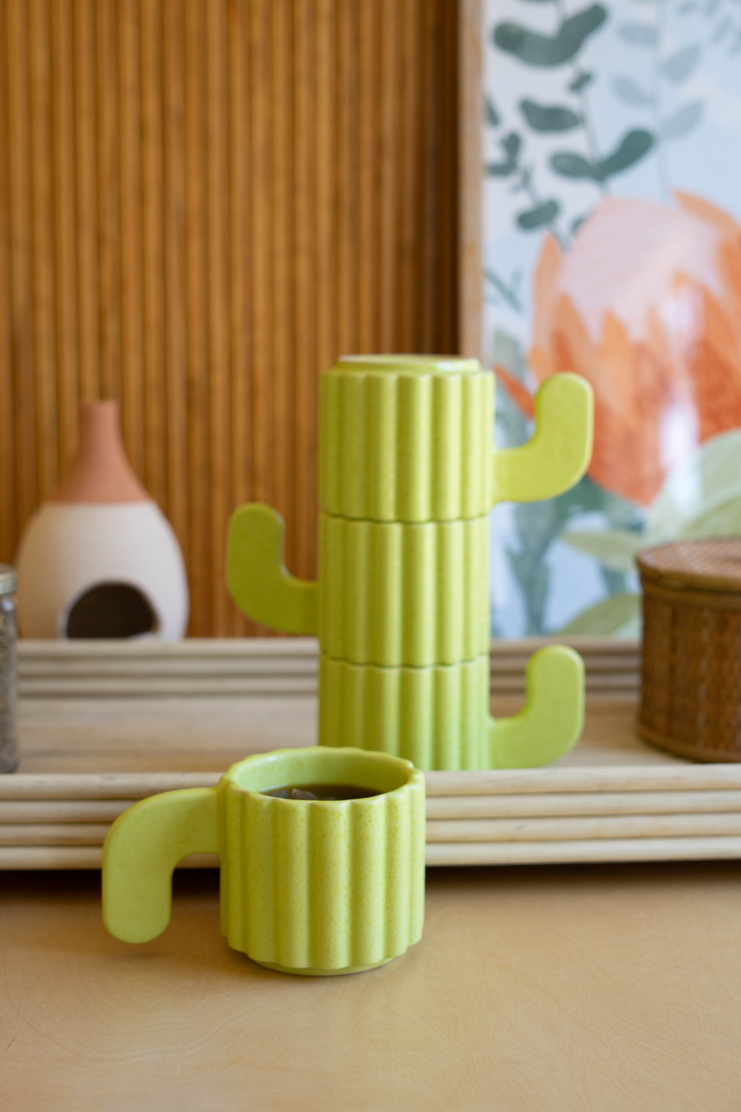Kalalou SET OF FOUR STACKING CERAMIC MUGS - CACTI MUGS - Wayfair Canada
