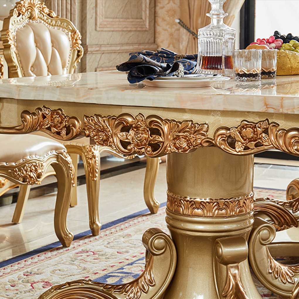Jihagao Deluxe Golden Marble Rectangular Dining Table Sets | Wayfair