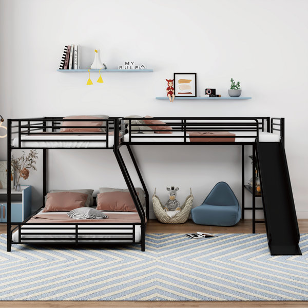 Mason & Marbles Novah L-Shaped Twin Over Full Metal Standard Bunk Bed ...