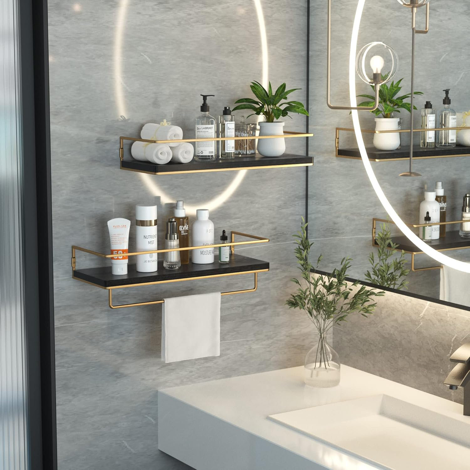 Ivy Bronx Bathroom Shelves for Wall Set of 2, Wall Mounted Storage ...