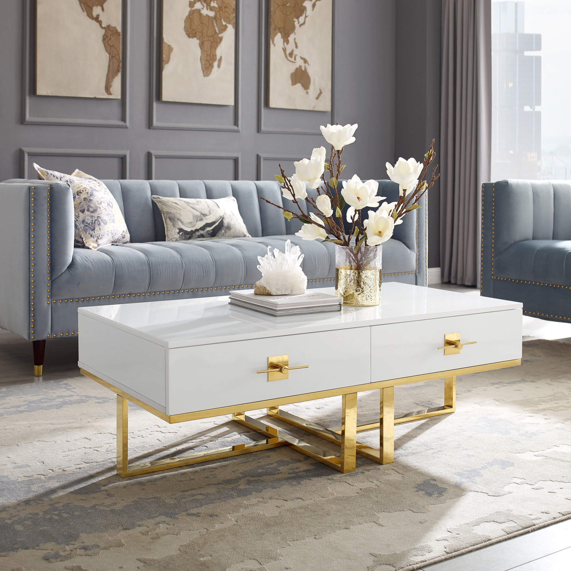 Nicole Miller Plumeria Coffee Table For Living Room Office & Reviews ...