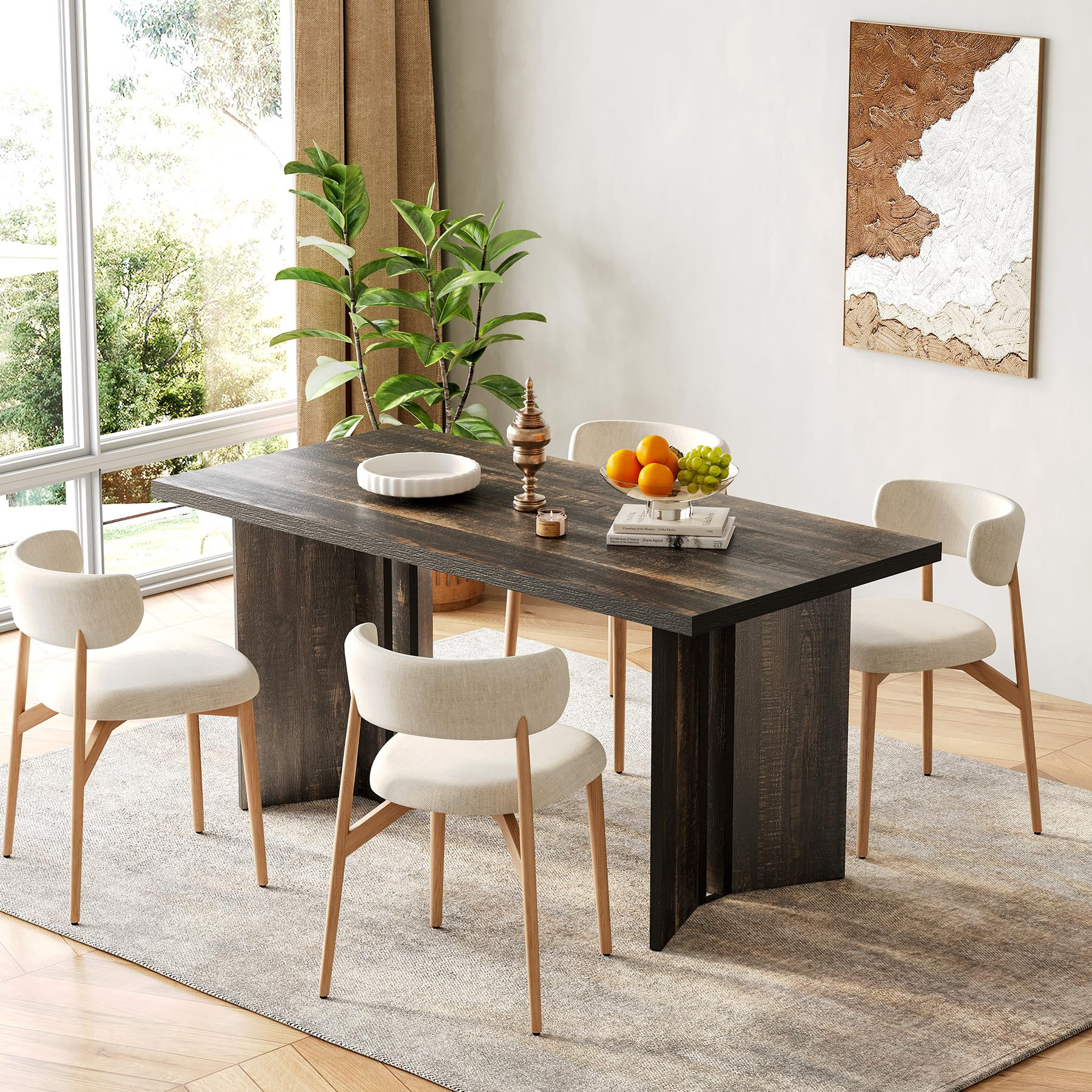 Latitude Run® 63" Rectangle Wooden Dining Table Set For 6 Person, For ...