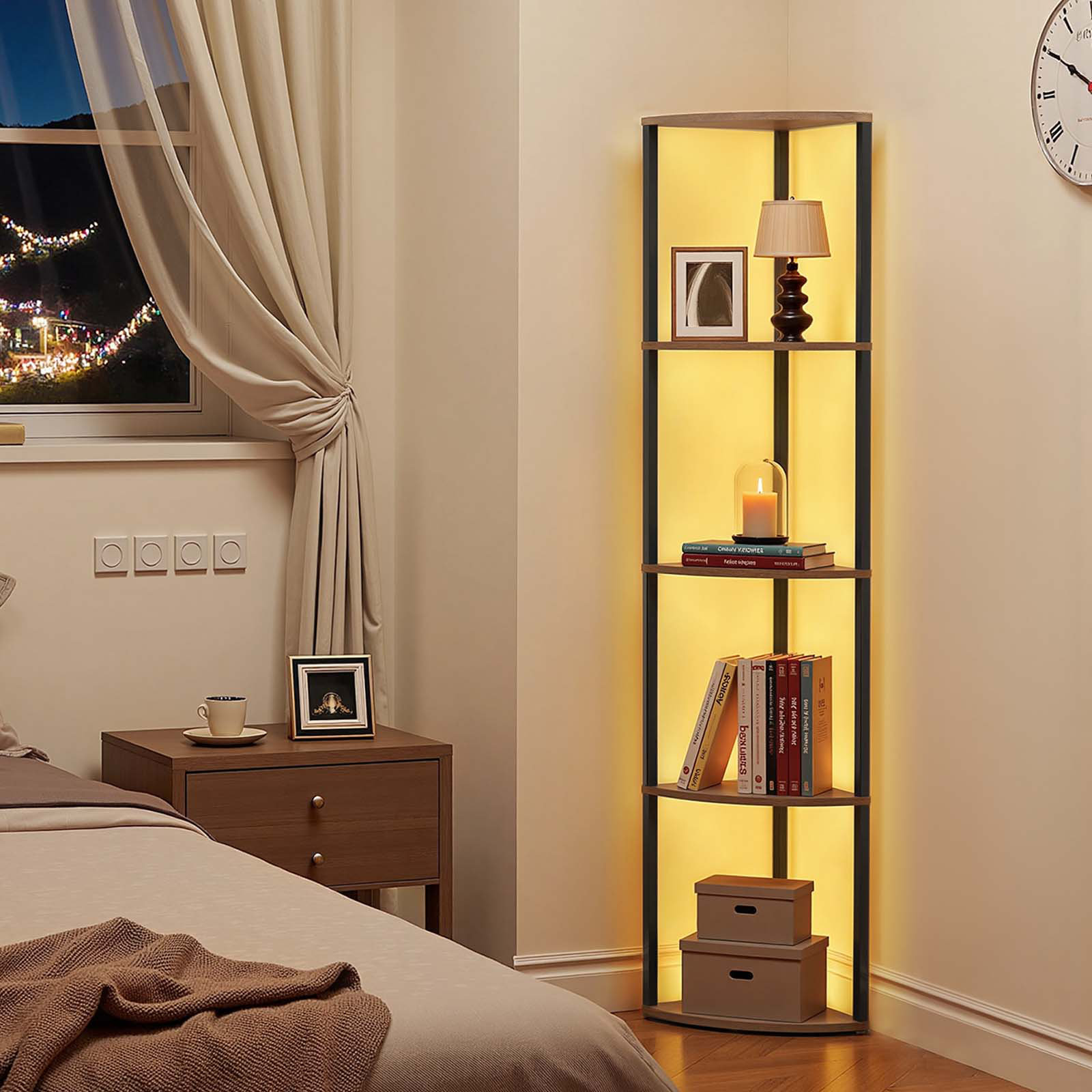 Wrought Studio™ 5 Tier Corner Shelf Tall Corner Stand with LED Light ...