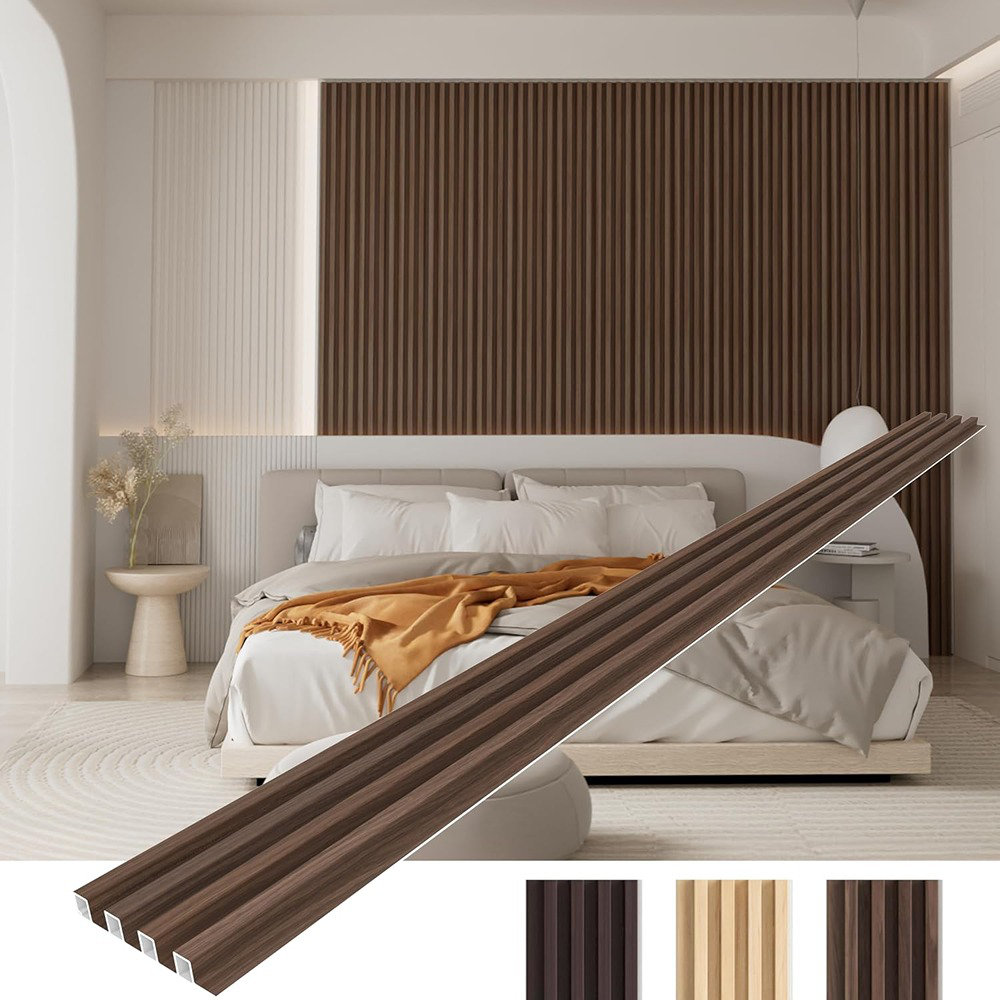 MAXAYA 8-Pack WPC Slat Wall Panels, 96 X 6 In Decorative Acoustic Slats ...