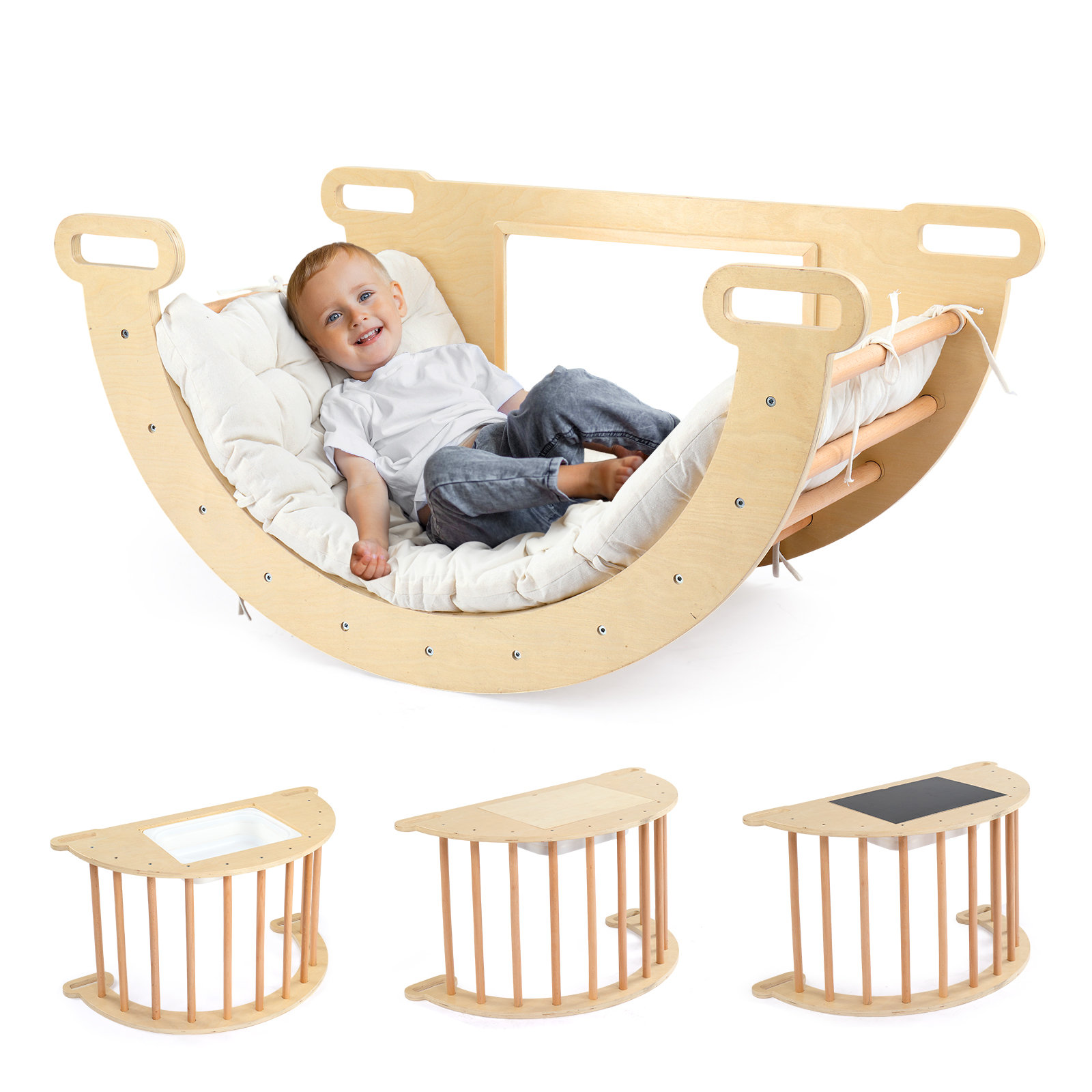 Outopee Wooden Arched Children's Climbing Frame With Plastic Basin ...