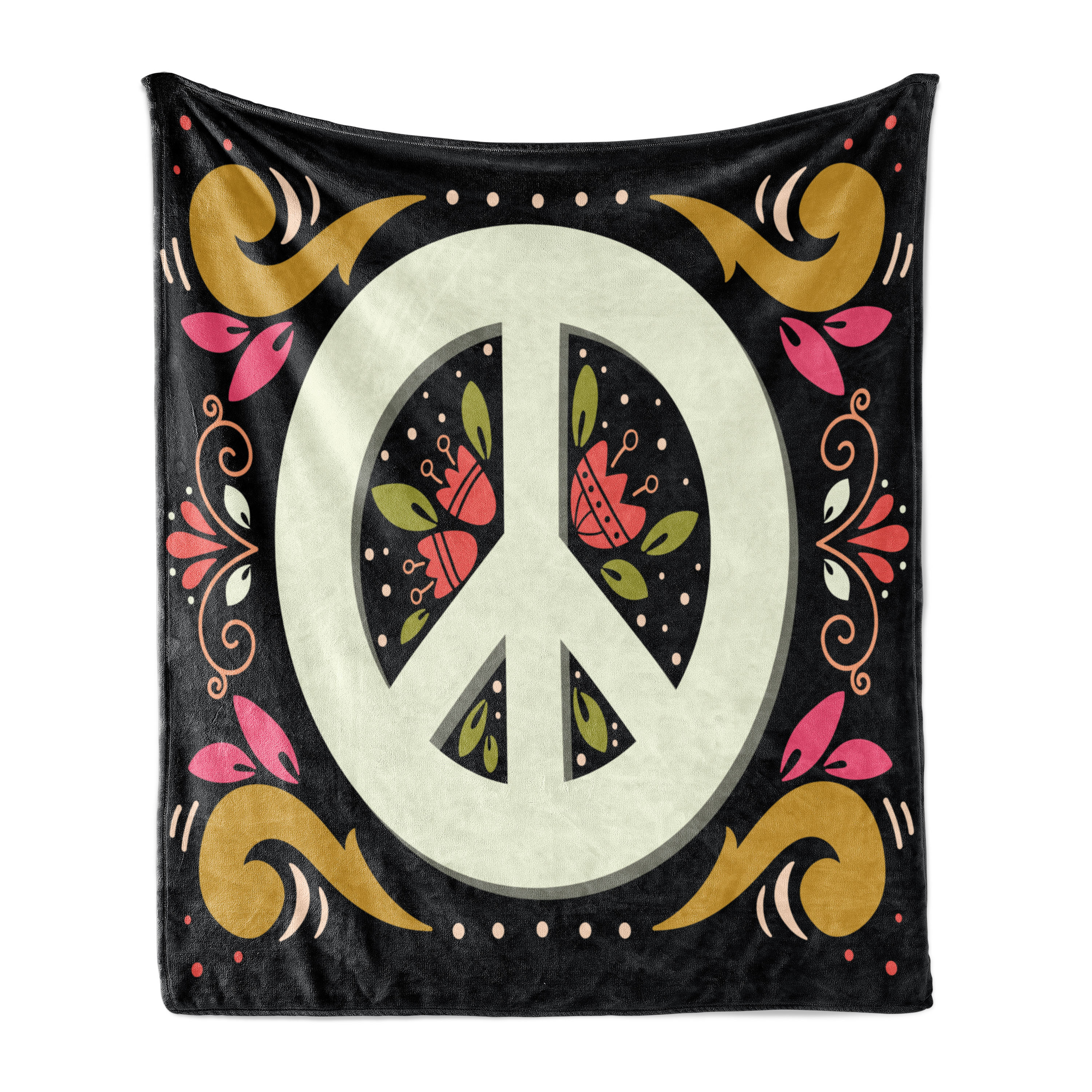 Ambesonne Hippie Fleece Throw Blanket Peace Sign with Flowers | Wayfair