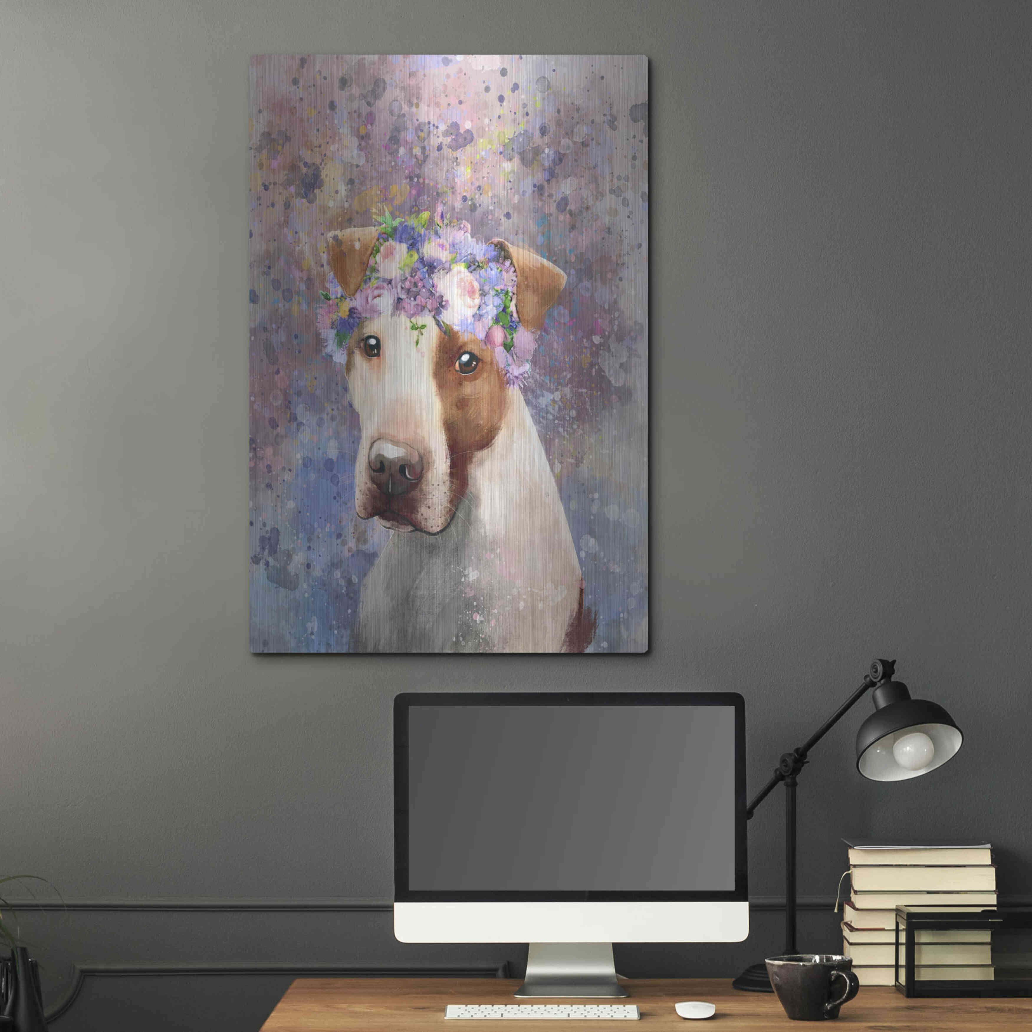 Red Barrel Studio® Luxe Metal Art 'Flower Crown Pit Bull 5' By Furbab ...