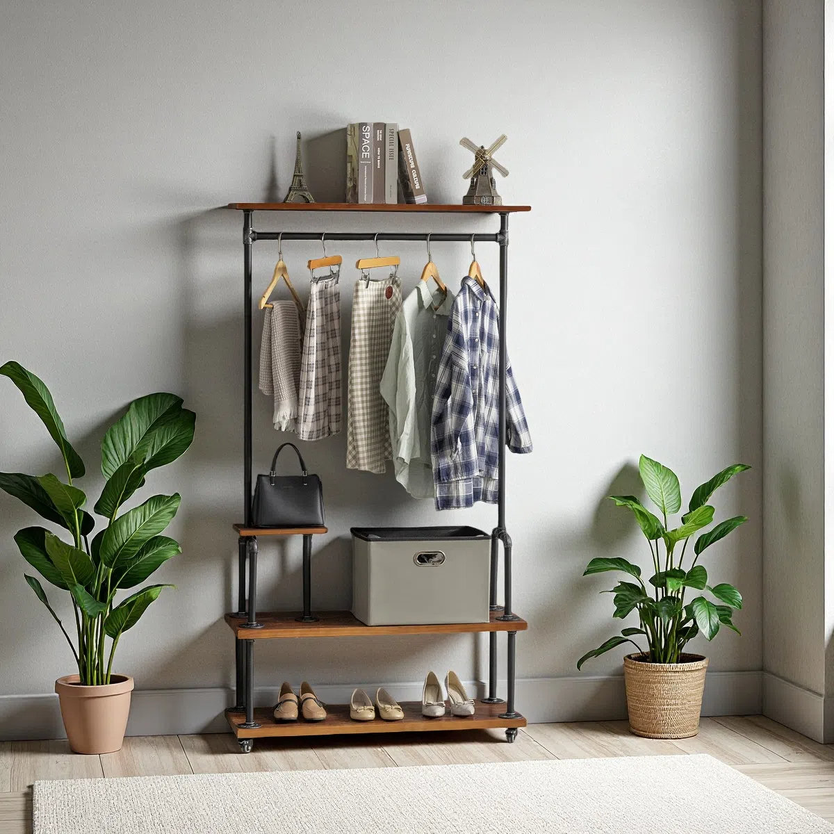 17 Stories Industrial Clothing Rack, Pipe Style Rolling Garment Rack ...