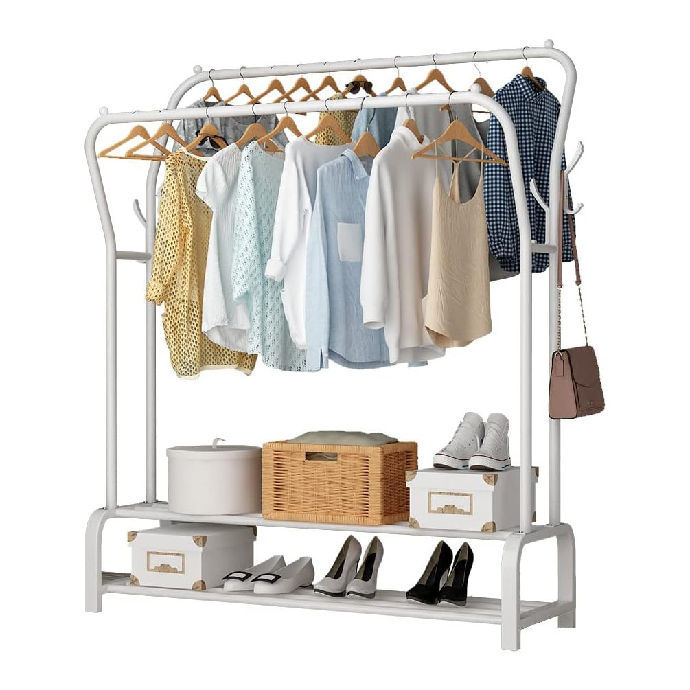 Latitude Run® Garment Rack Freestanding Hanger Double Rods Multi ...