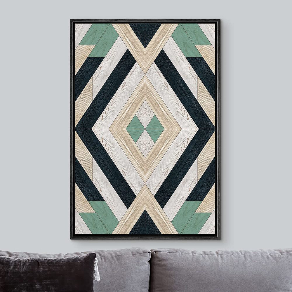 IDEA4WALL Green, White & Black Diamond Insignia - Print on Canvas ...