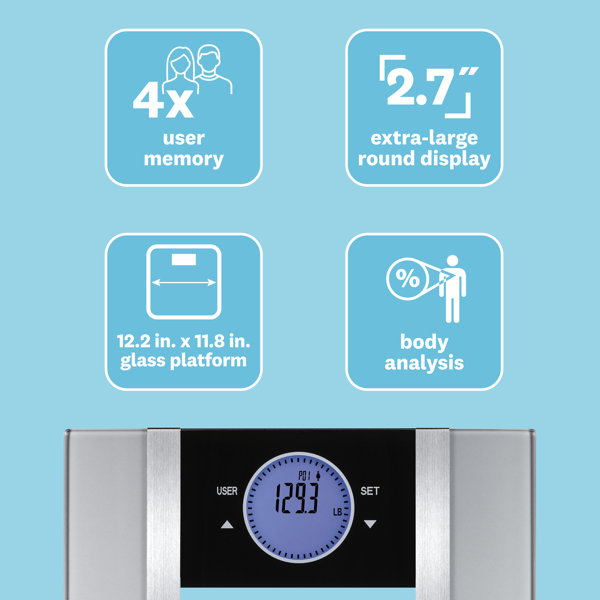 Conair Weight Watchers By Conair Glass Body Analysis Scale XL Round LCD ...