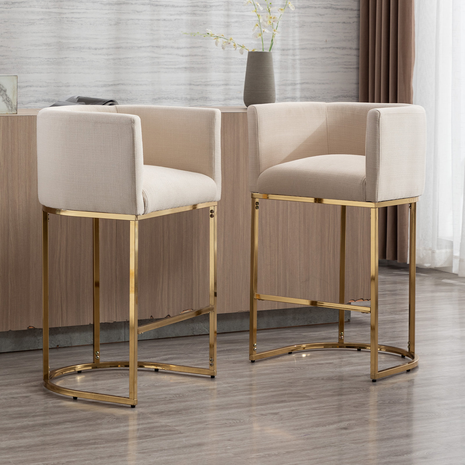 Hokku Designs Shalon Modern Bar Stools Upholstered Fabric Counter ...