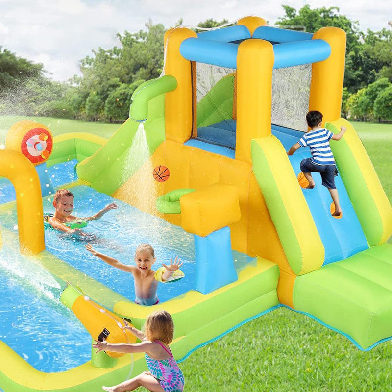 IDIABA 7-in-1 Inflatable Water Slide Bounce House w/Deeper Pool ...