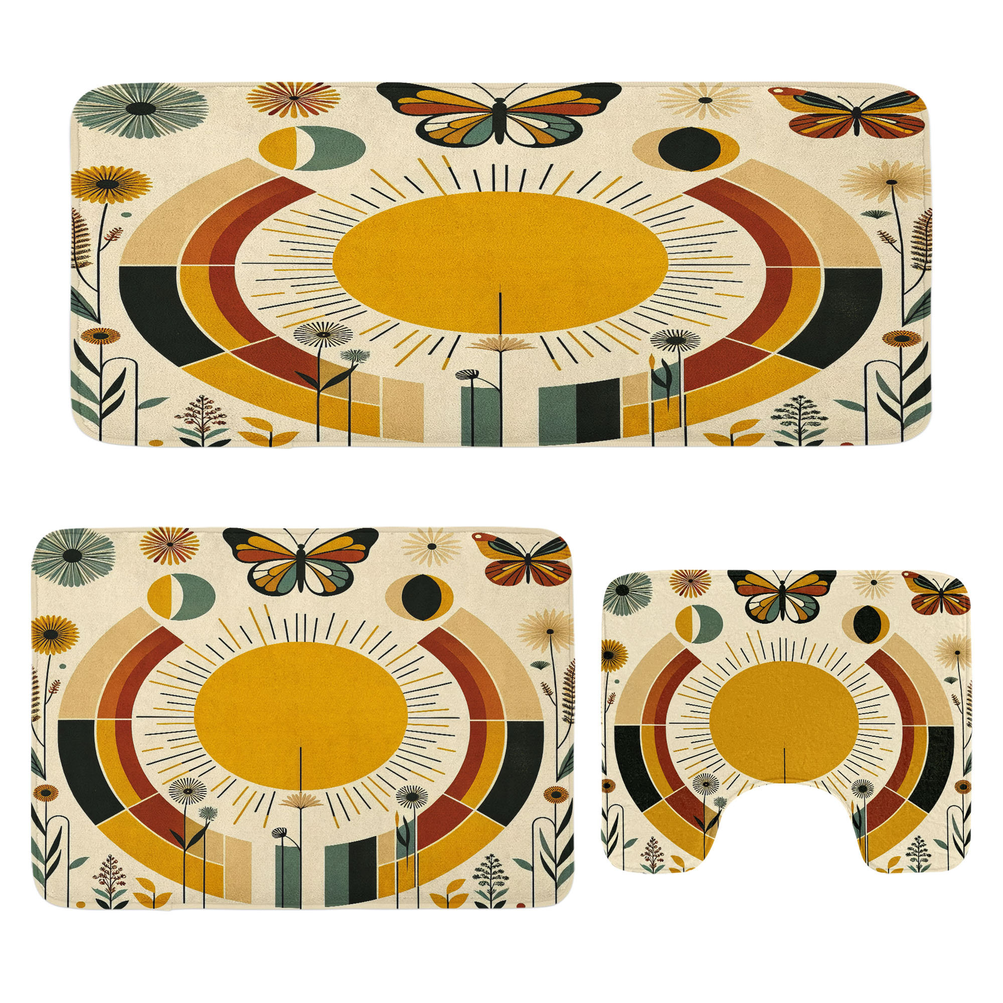 East Urban Home Mid Century Modern Bathroom Rug Set 3 Pieces U-Shape ...