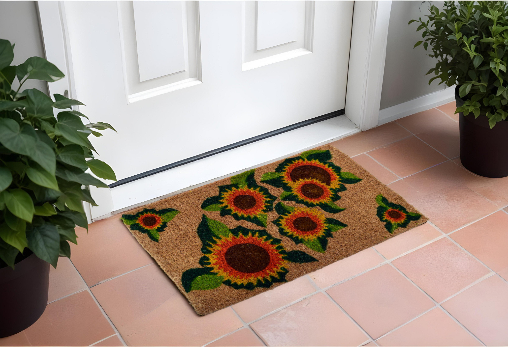 August Grove® 18" X 30" Brown Orange and Yellow Coir Floral Outdoor ...