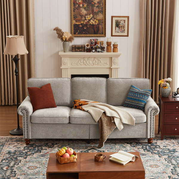 Charlton Home® 81.5" 3 Seat Sofa Couch, Rolled Arm Sofas With Nailhead ...
