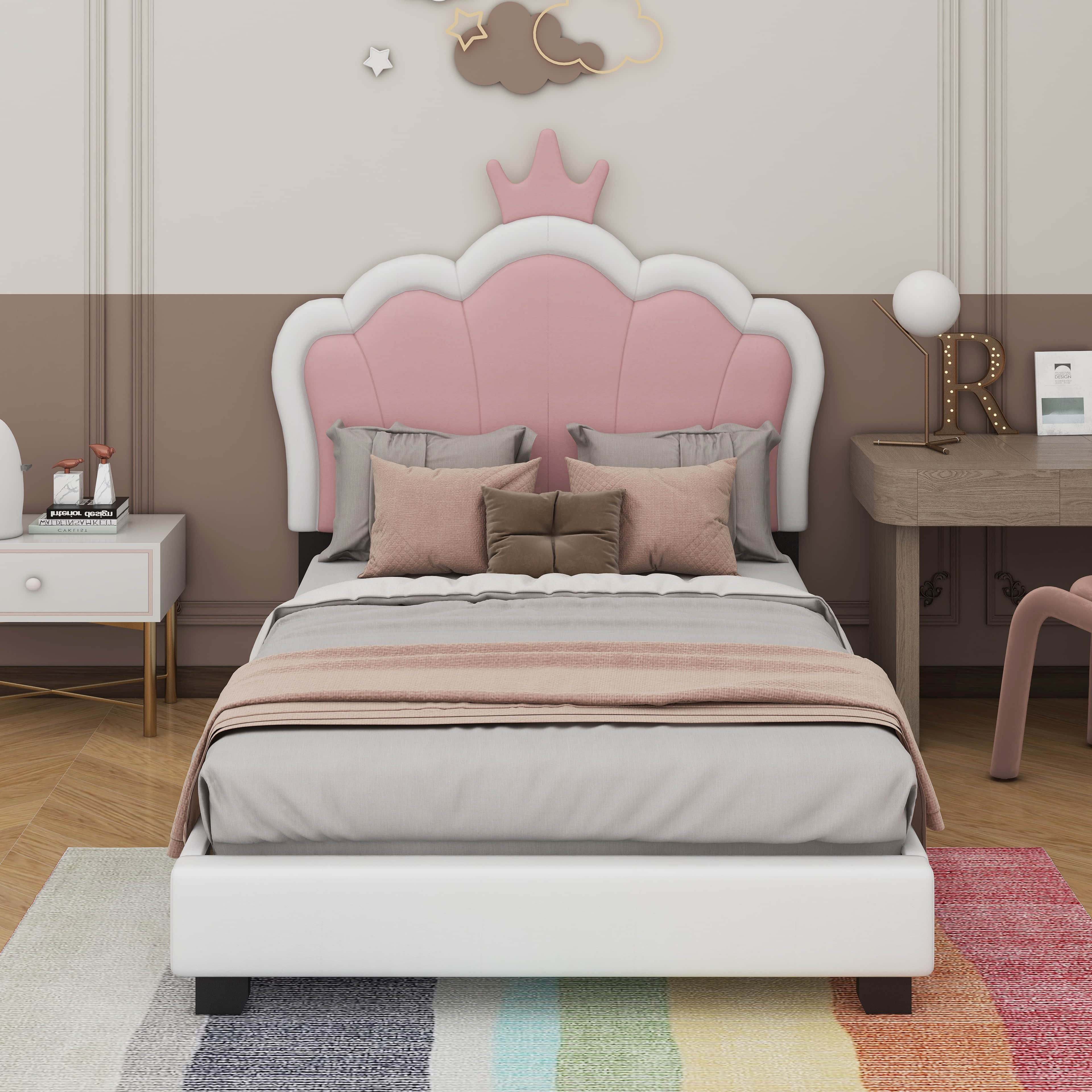 Zoomie Kids Upholstered Princess Bed With Crown Headboard | Wayfair
