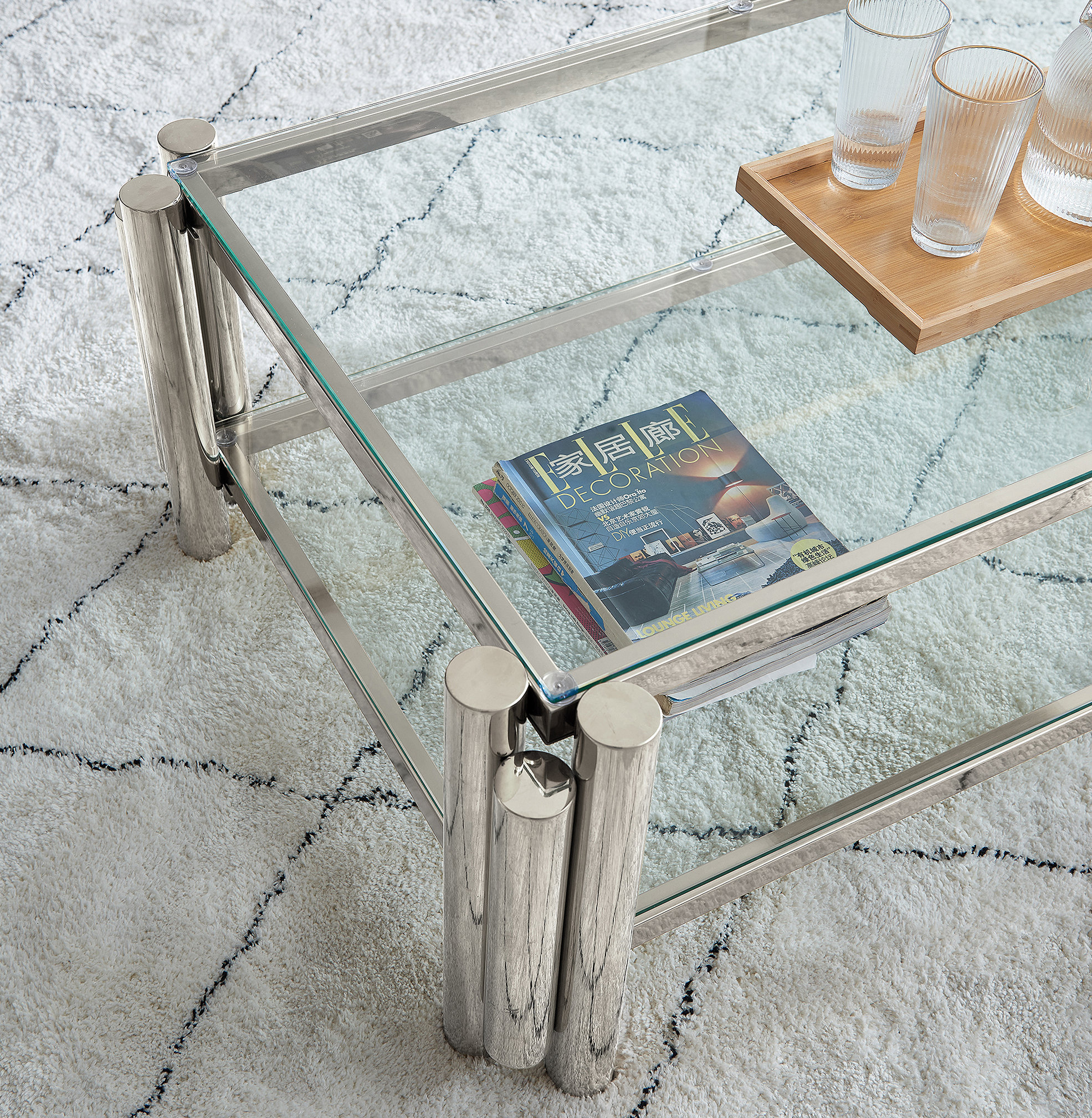 Mercer41 47" Wide Rectangle Modern Stainless Steel Coffee Table, Double ...