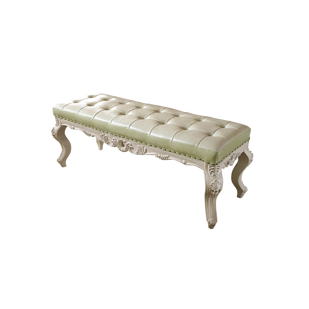 Romero European Luxury Solid Wood Bed End Stool Genuine Leather ...