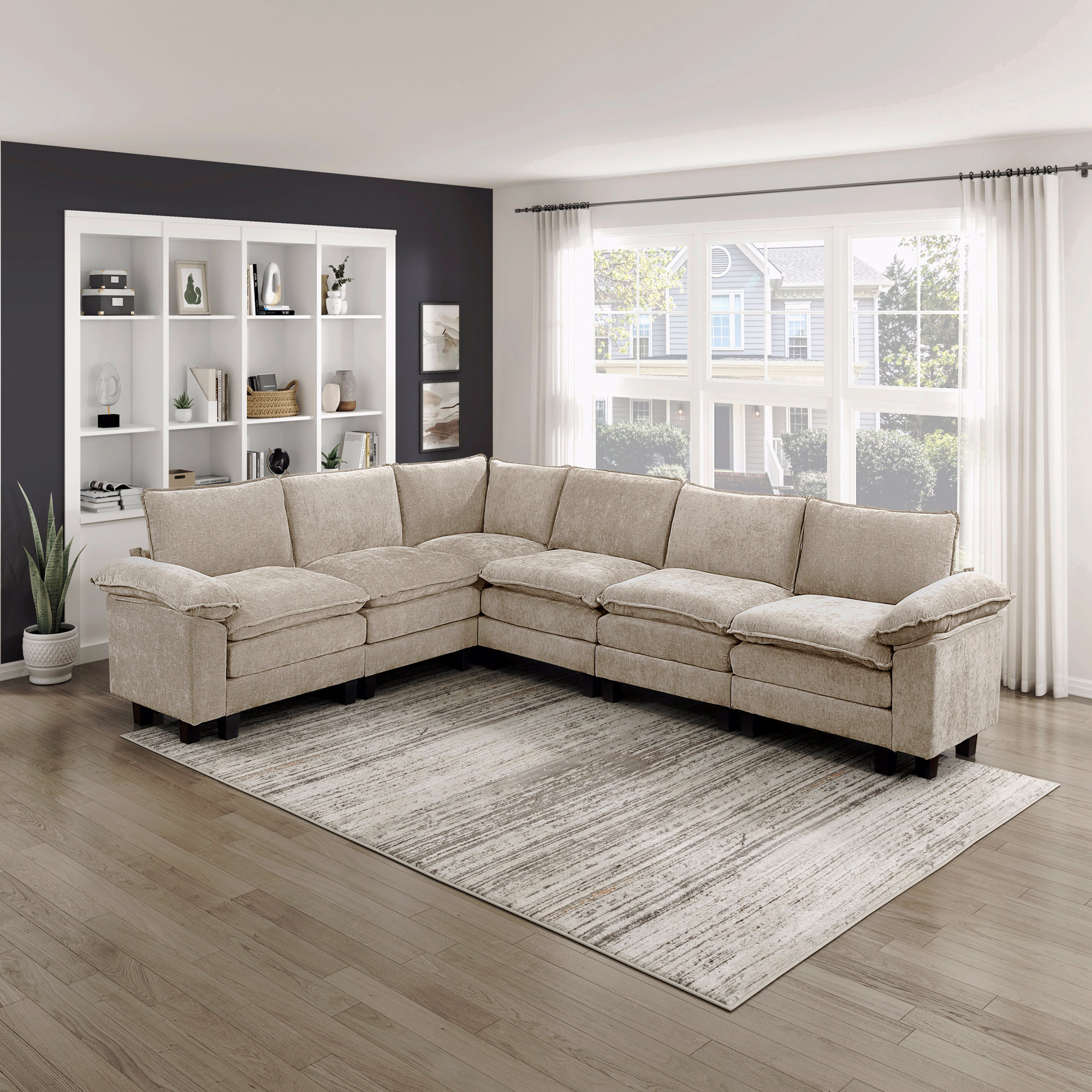 Hokku Designs Modern Contemporary 6-Piece Modular Sectional Sofa Set ...