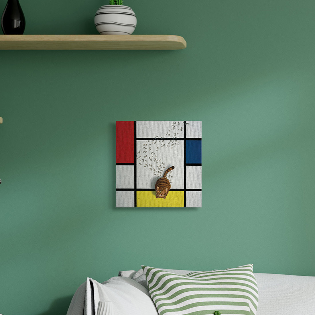 Ebern Designs Classical Mondrian Abstract Cat Painting Parody by ...