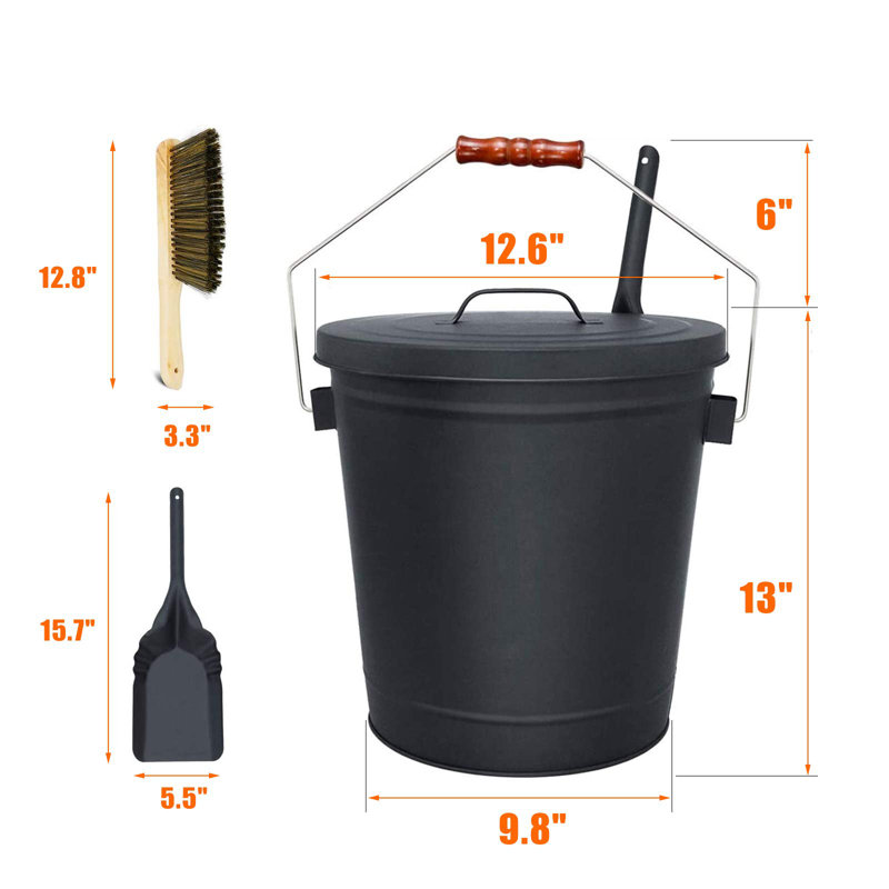 Winston Porter Durable Black Galvanized Iron Ash Bucket Set - 5.2 ...