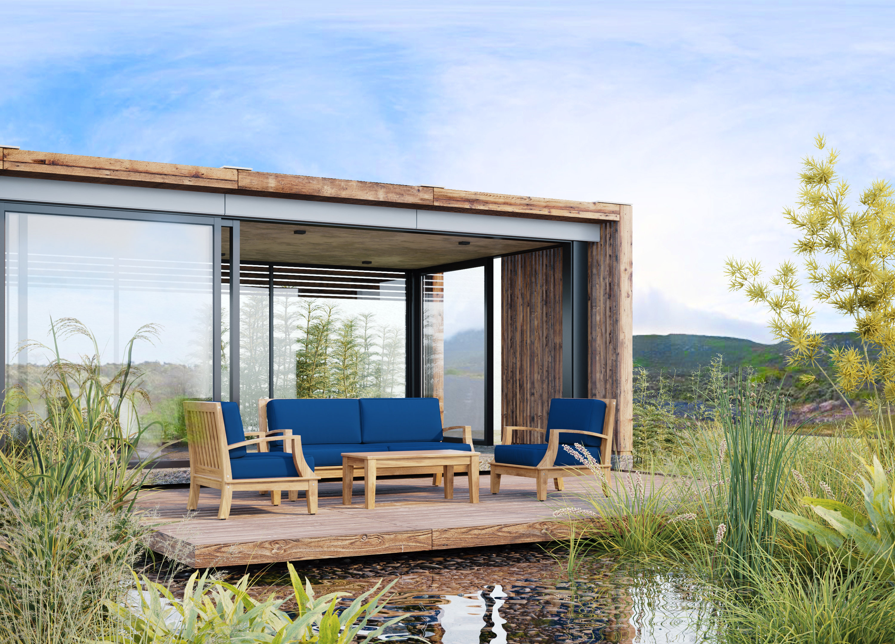 Wildon Home® Emilyna 4-Piece Teak Outdoor Patio Deep Seating Set with ...