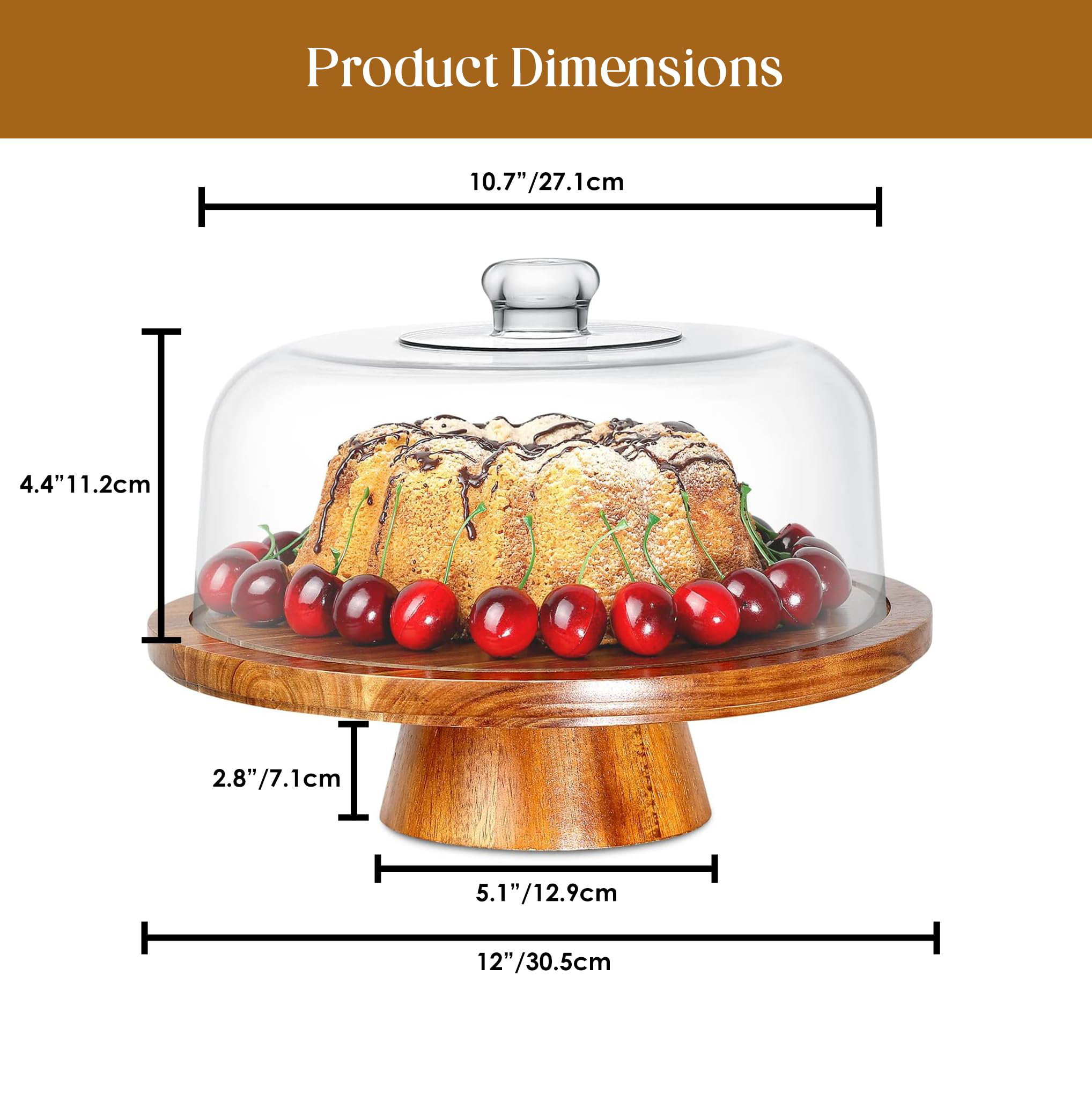 The Party Aisle™ Acacia Wood Cake Stand With Lid, Cake Plate, (6 In 1) Multi-Functional Serving ...