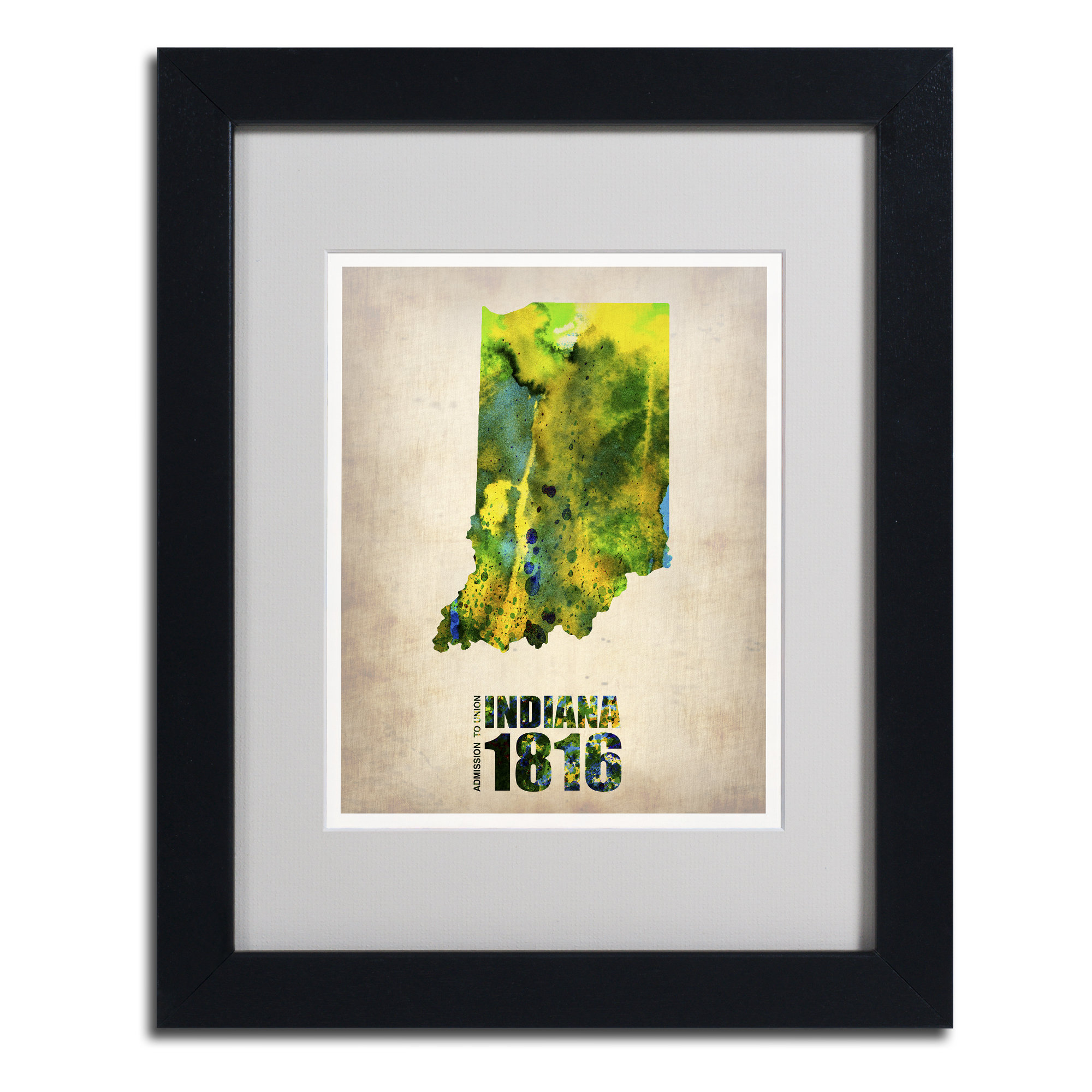 Trinx 'Indiana Watercolor Map' Framed Graphic Art on Canvas | Wayfair