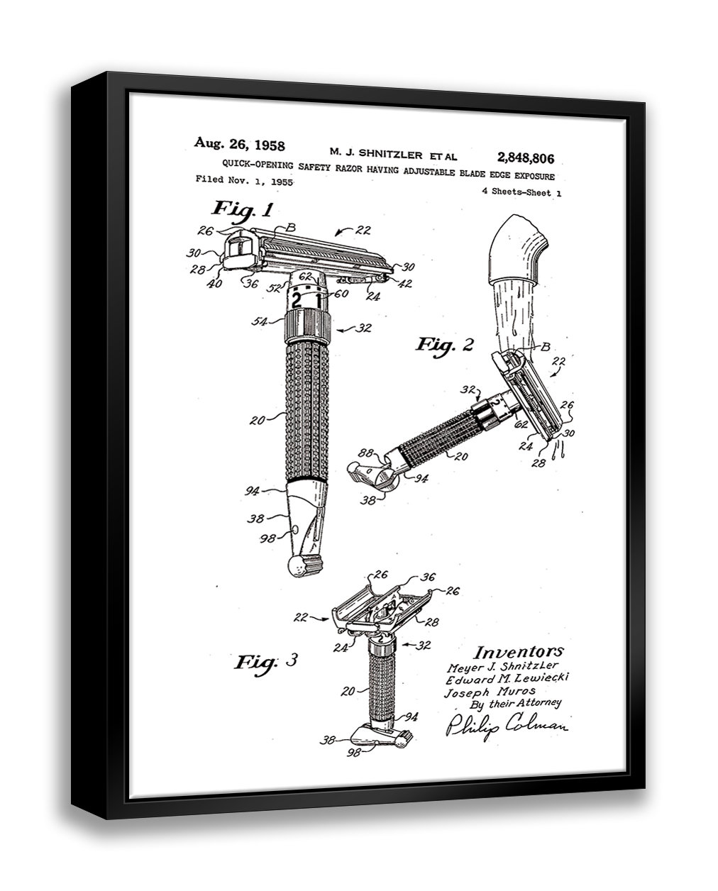 ATX Art Group LLC Razor Patent 2 - Floater Frame Graphic Art on Canvas ...