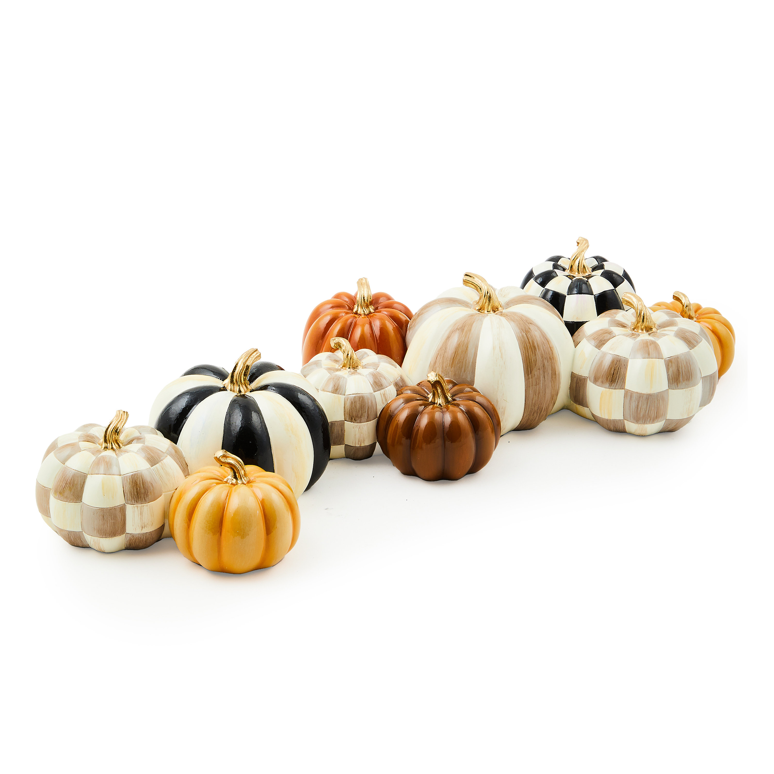 MacKenzie-Childs Autumnology Check And Stripe Pumpkin Cluster | Wayfair