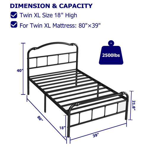 Williston Forge Ashwyn Heavy Duty Steel Slat Bed Frame with 18" High ...