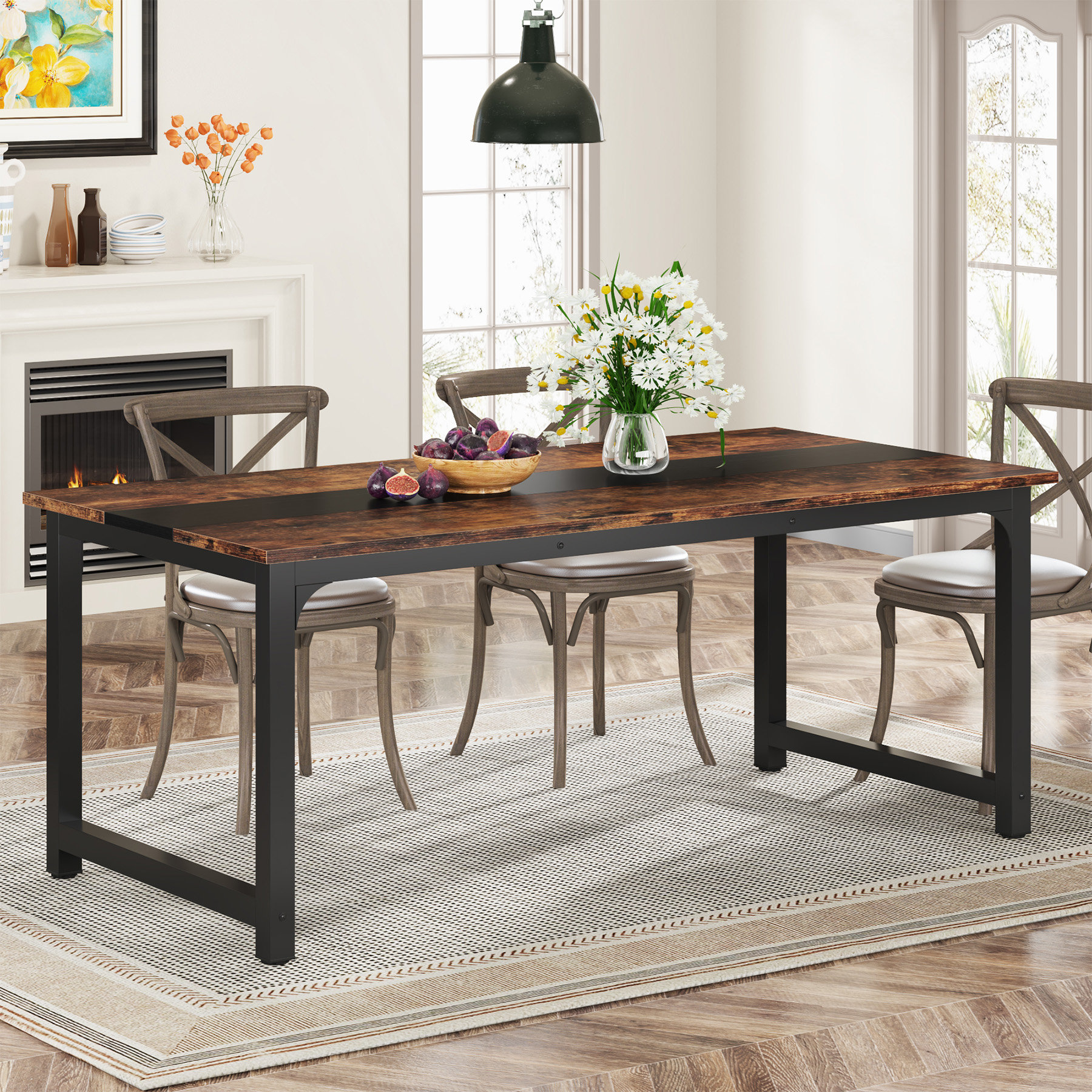 17 Stories Argelio 70.8" L Trestle Dining Table & Reviews | Wayfair