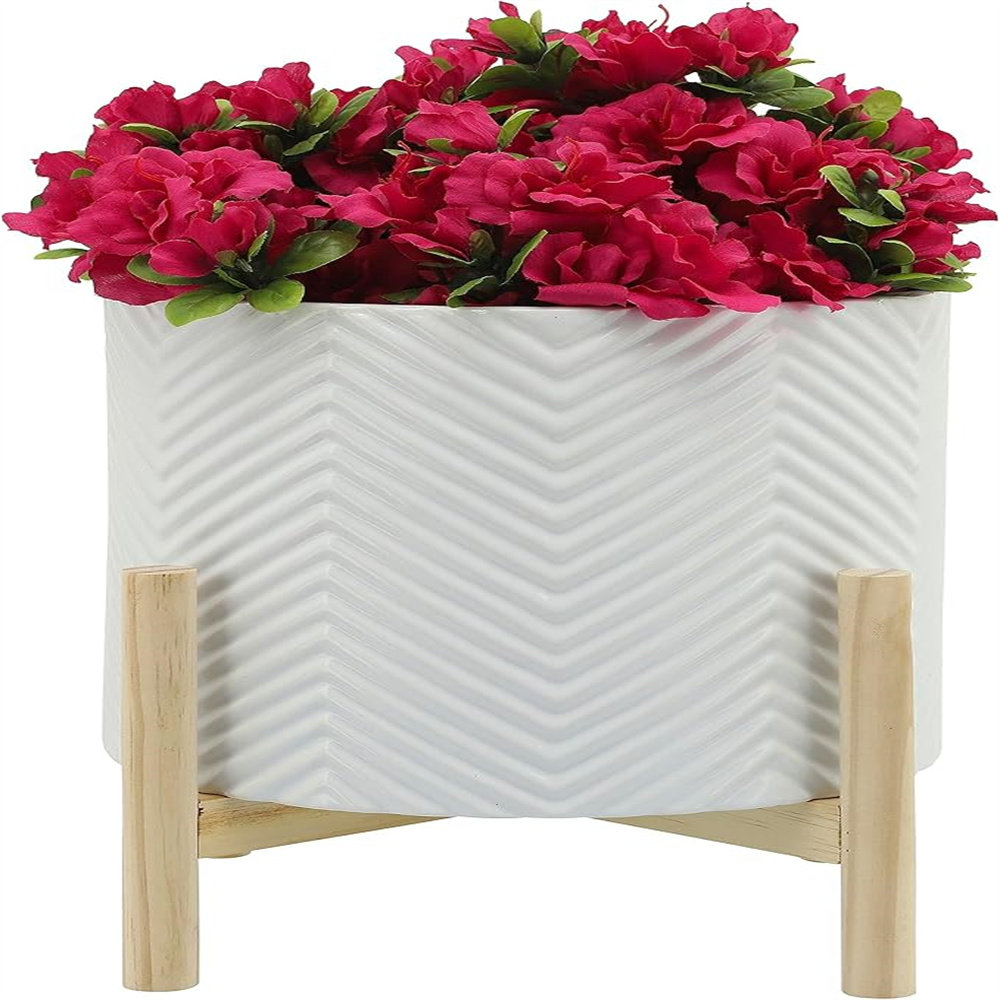 Latitude Run® 12" Ceramic Planter - Trendy White Planter Elevated On ...