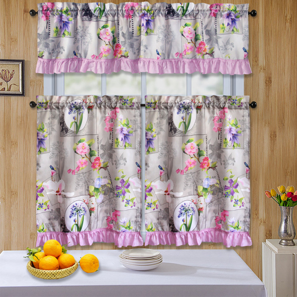 East Urban Home BT589-D20 3PC RUFFLED KITCHEN CURTAIN | Wayfair